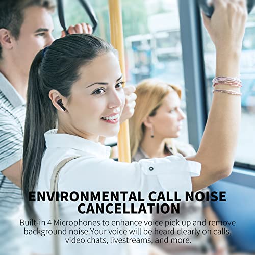 Bluetooth Earbuds, Environmental Noise Cancellation 4 Mic Call Noise Cancelling Ear Buds Stereo Sound Deep Bass Bluetooth Headphones IPX6 Waterproof True Wireless Earbuds for Sport and Working