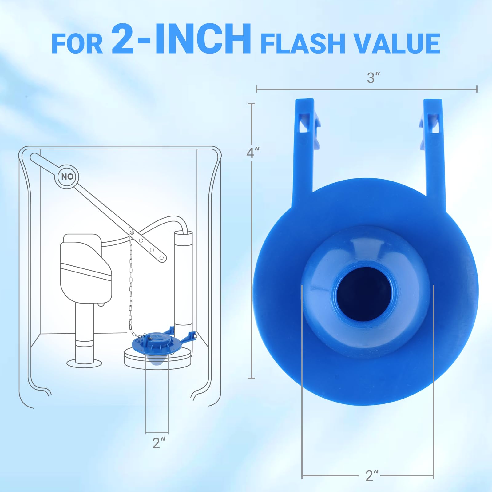 Universal Toilet Flapper Replacement 2 Inch - Compatible with Most American Standard Kohler Fluidmaster Toto Gerber Toilets Tank Water Saving Rubber Flush Valve Flapper with Stainless Chain Blue 1Pack