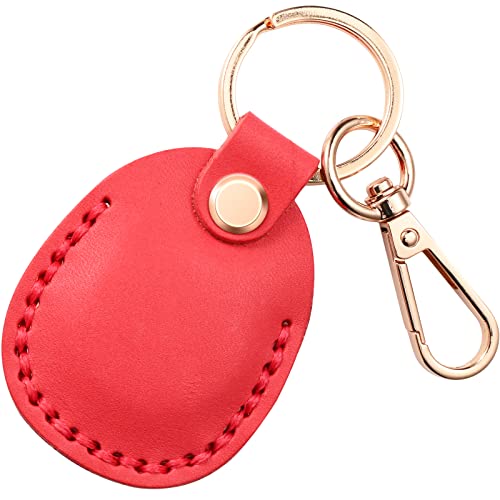 Airtag Holder Leather Case with Keychain, Portable Handmade Genuine Leather Air Tag Holder, Full Coverage Airtag Case Cover Compatible for AirTags 2021 Stylish Red