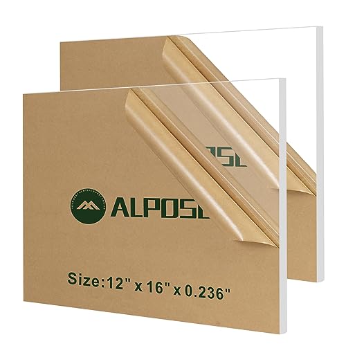 Acrylic Sheets 1/4 inch Thick 12â x 16â, ALPOSUN 2 Pack 6mm Plexiglass Sheets, Glass Alternative for DIY Display Projects, Signs, Display Cases, Shelves, Showpieces, Easy to Cut