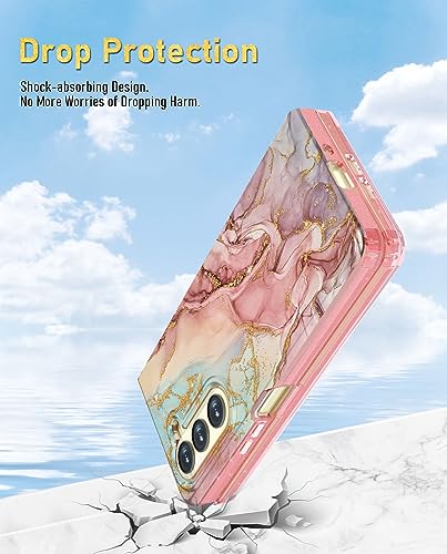 Btscase for Samsung Galaxy Z Fold 5 Case,Built in Front Screen Protector,Gold Glitter Marble Pattern Hard PC Slim Shockproof Full Body Drop Protective Case for Galaxy Z Fold 5 5G (2023), Rose Gold