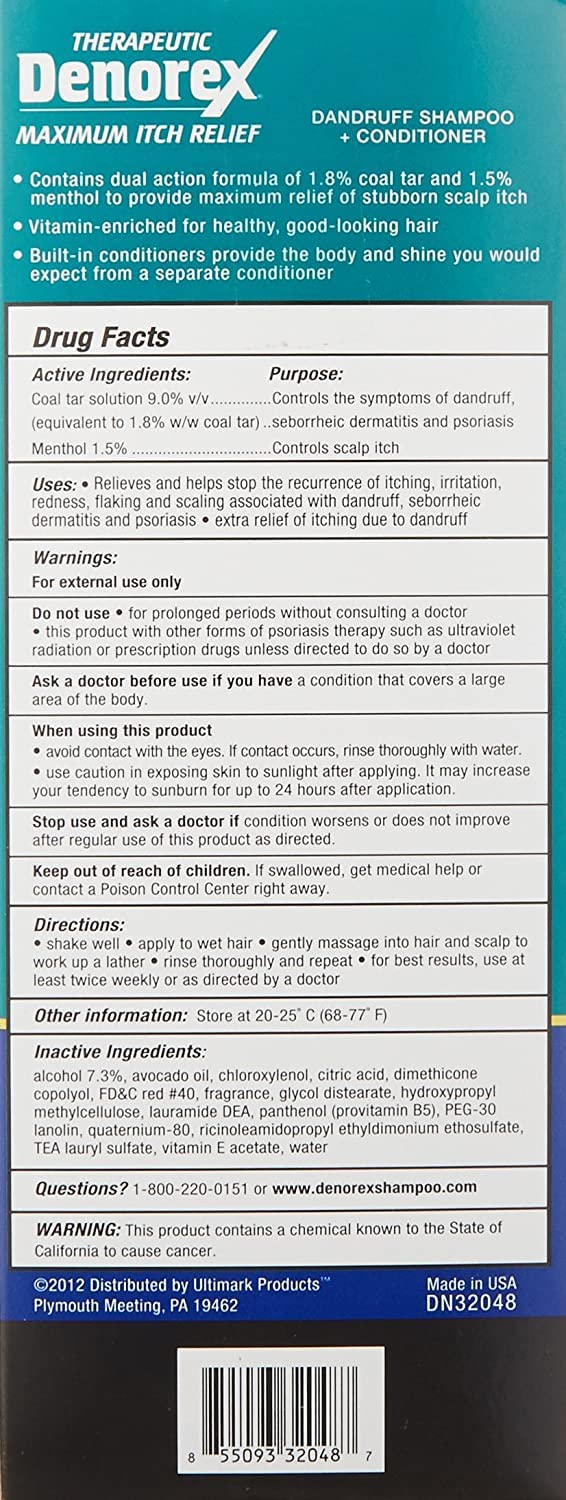 Denorex Therapeutic Dandruff Shampoo + Conditioner, Maximum Itch Relief 10 oz (Pack of 4)