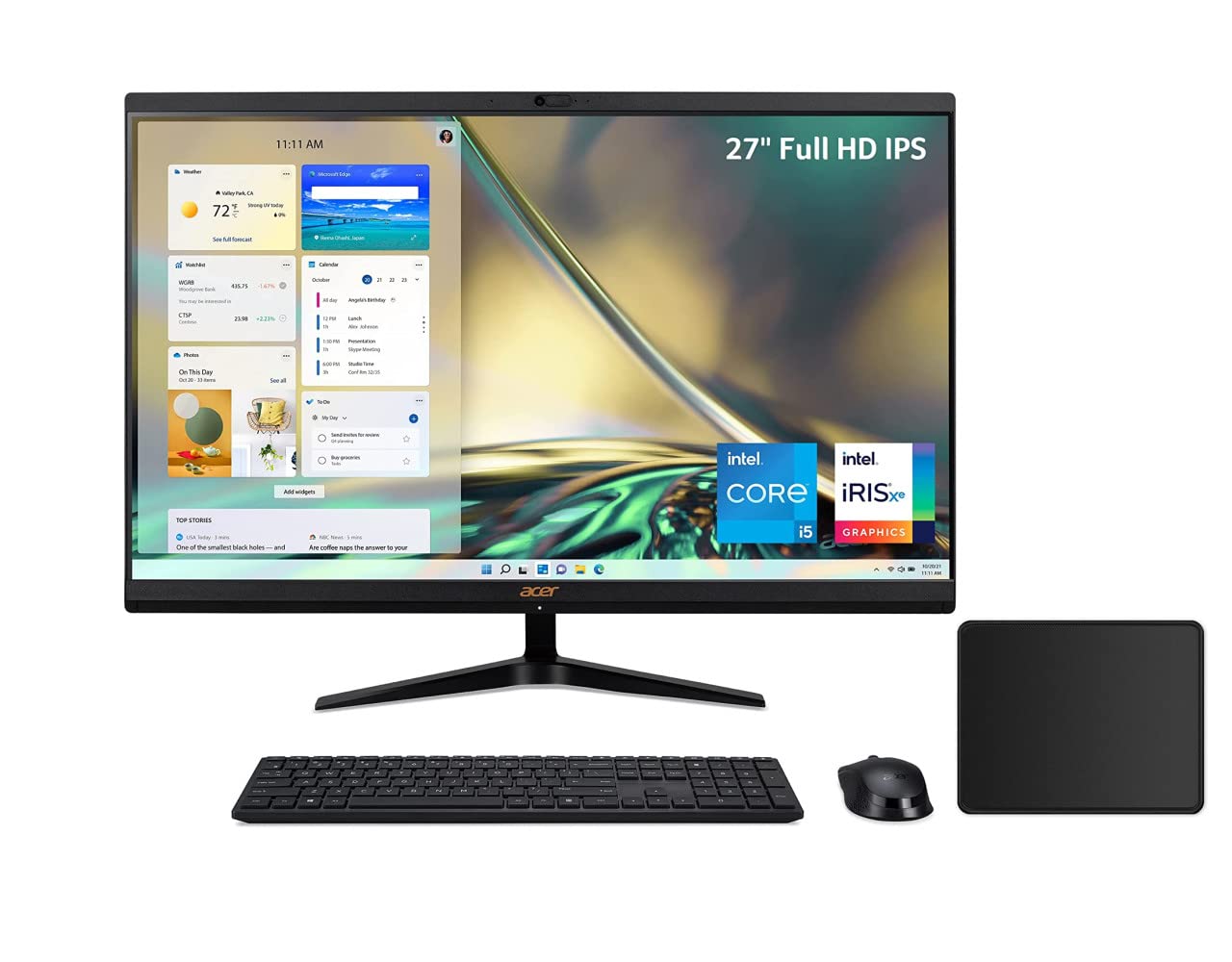 Acer Aspire 27" FHD Premium All-in-One Computer | 12th Gen Intel Core i5-1235U | Intel Iris Xe Graphics | Wireless Mouse & Keyboard | Windows 11 (Black, 32GB DDR4 | 1TB SSD)