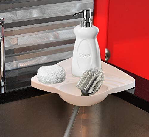 HOME-X Sponge Holder Kitchen Decor, Triangle Sink Corner Shelf - Storage Rack Suction Cup Holder Organizer for Dish Cloth Sponge Soap Cleaning Brush (White)