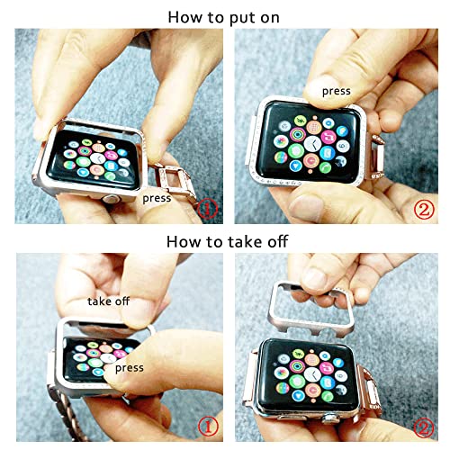 Leotop Compatible with Apple Watch Case 38mm 42mm, Compatible iWatch Bumper Metal Protective Cover Aluminum Frame Bling Shiny Protector Compatible Apple Watch Series 3/2/1(Matte Gold, 38mm)