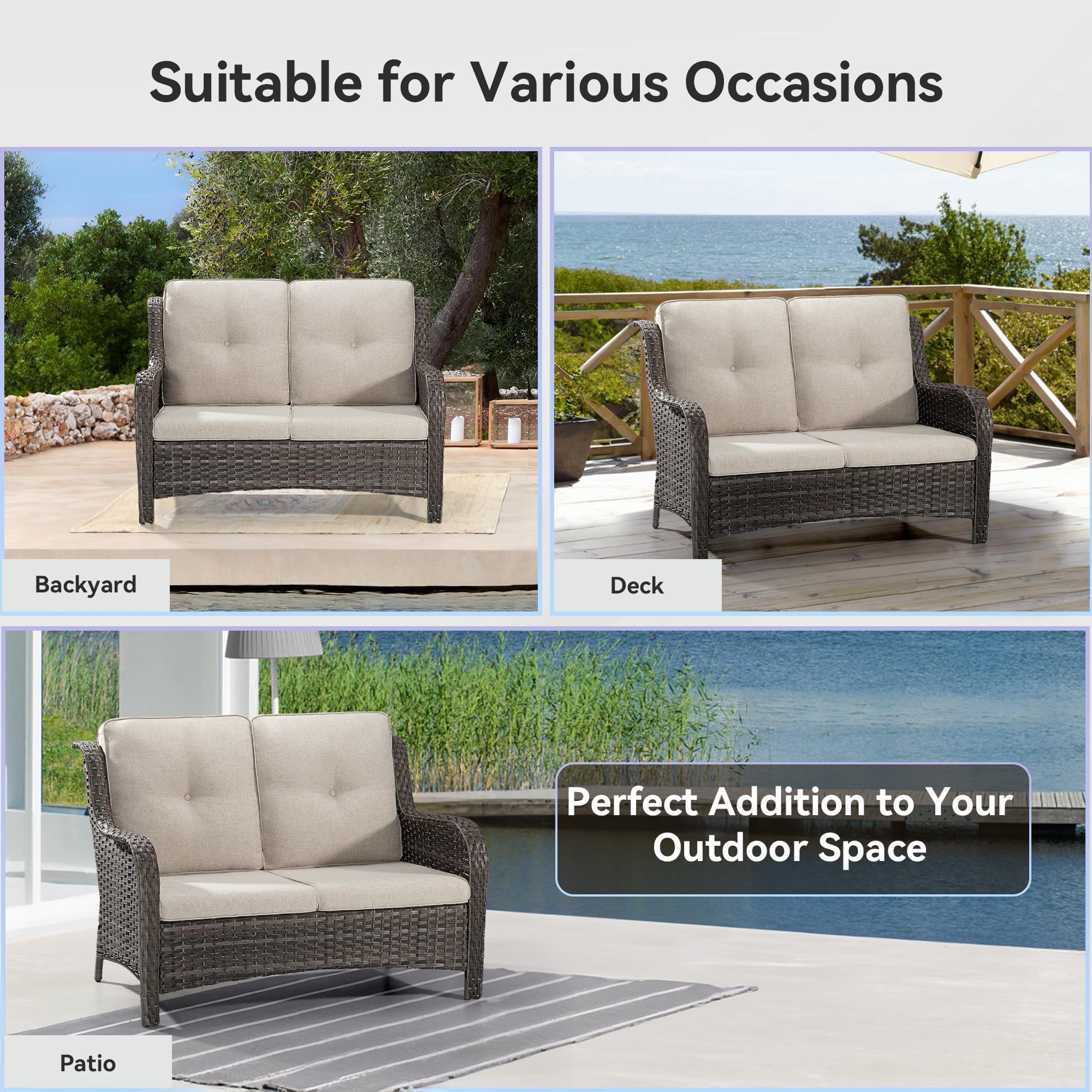 Gardenbee Patio Sofa Wicker 2-Seat Outdoor Couch with Deep Seating, High Back, Steel Frame and Olefin Cushion, Orange