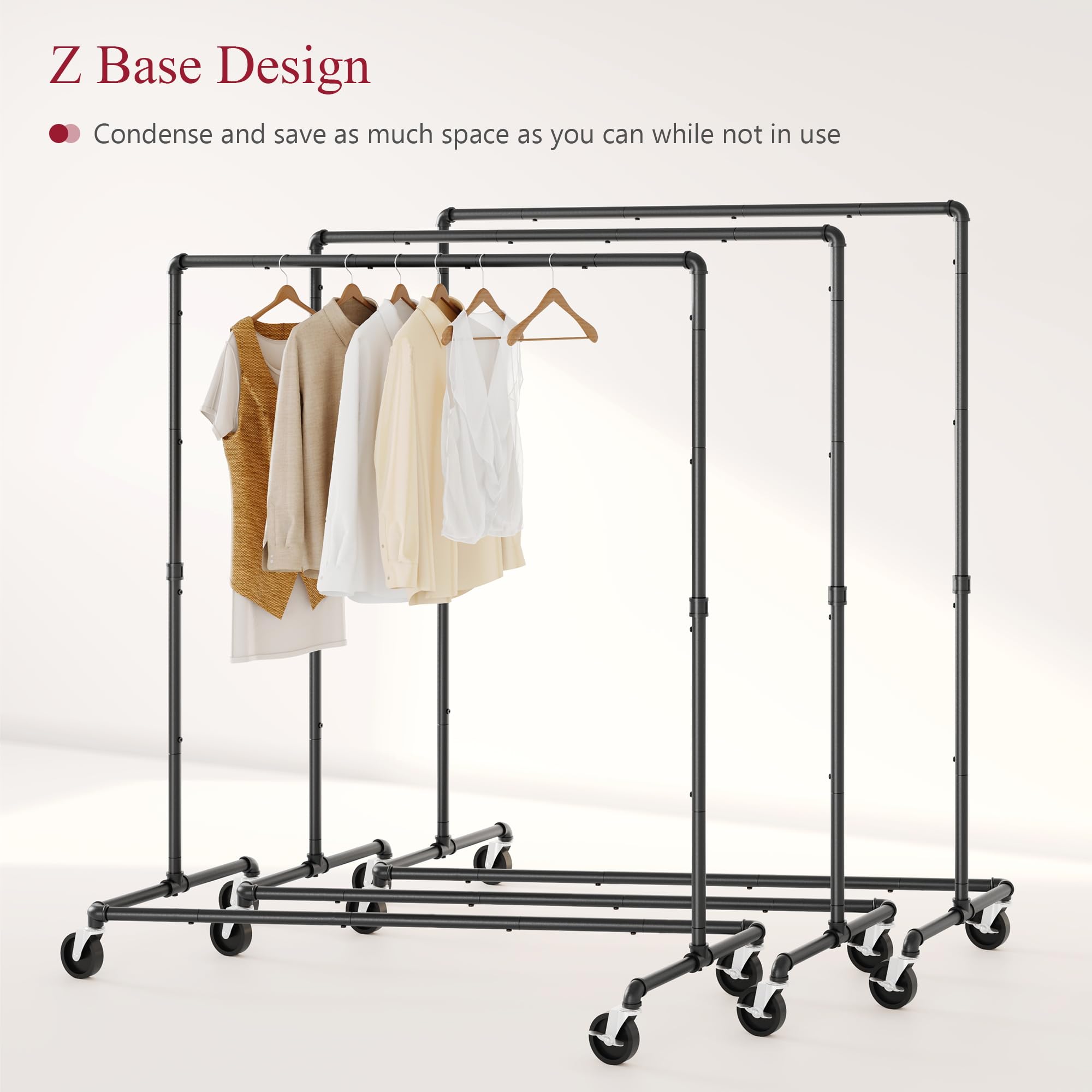 Tajsoon Rolling Clothing Racks For Hanging Clothes Z Rack Hold 230LBS Industrial Clothing Rack with Wheels Lockable, Heavy Duty Garment Rack Clothes Hanging Rack for Storage and Organization, Black