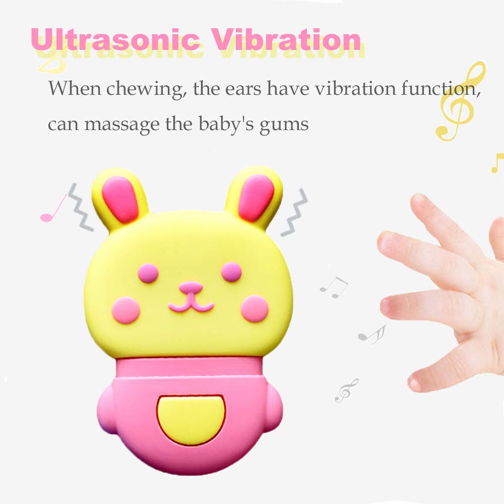Baby Teething Toys, Caromolly Vibrating Teether Toy, Teether Toys for Babies 0-12 Months, Electric Soothing Teether for Sensory Exploration and Teething Relief, Cute Cartoon Shape, BPA-Free