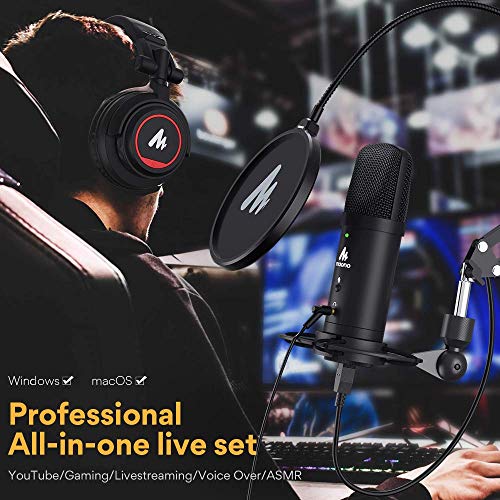 MAONO USB Podcast Microphone with Headphone Set, Zero-Latency Monitoring Computer Condenser PC Mic 192KHZ/24Bit with Mute Button for Recording, Voice Over, Streaming(AU-PM401H)