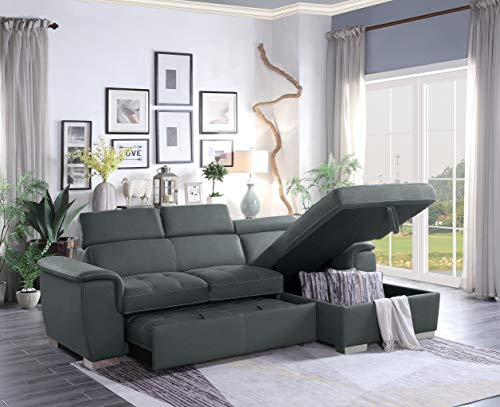 Homelegance Ferriday 98" x 66" Sectional Sleeper with Storage, Gray