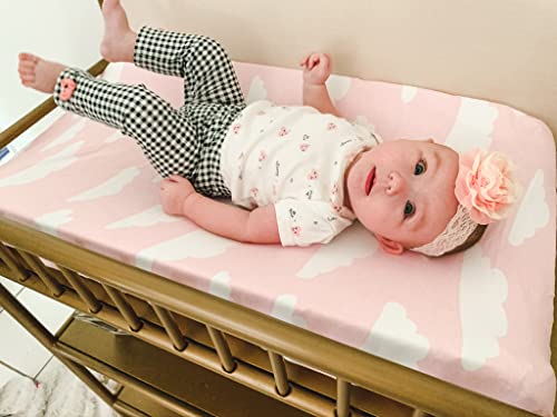 Changing Pad Cover β Premium Baby Changing Pad Covers 4 Pack β Girl Changing Pad Cover β Pure Jersey Machine Washable Pink and White Changing Table Cover β Diaper Changing Pad Cover Sheets
