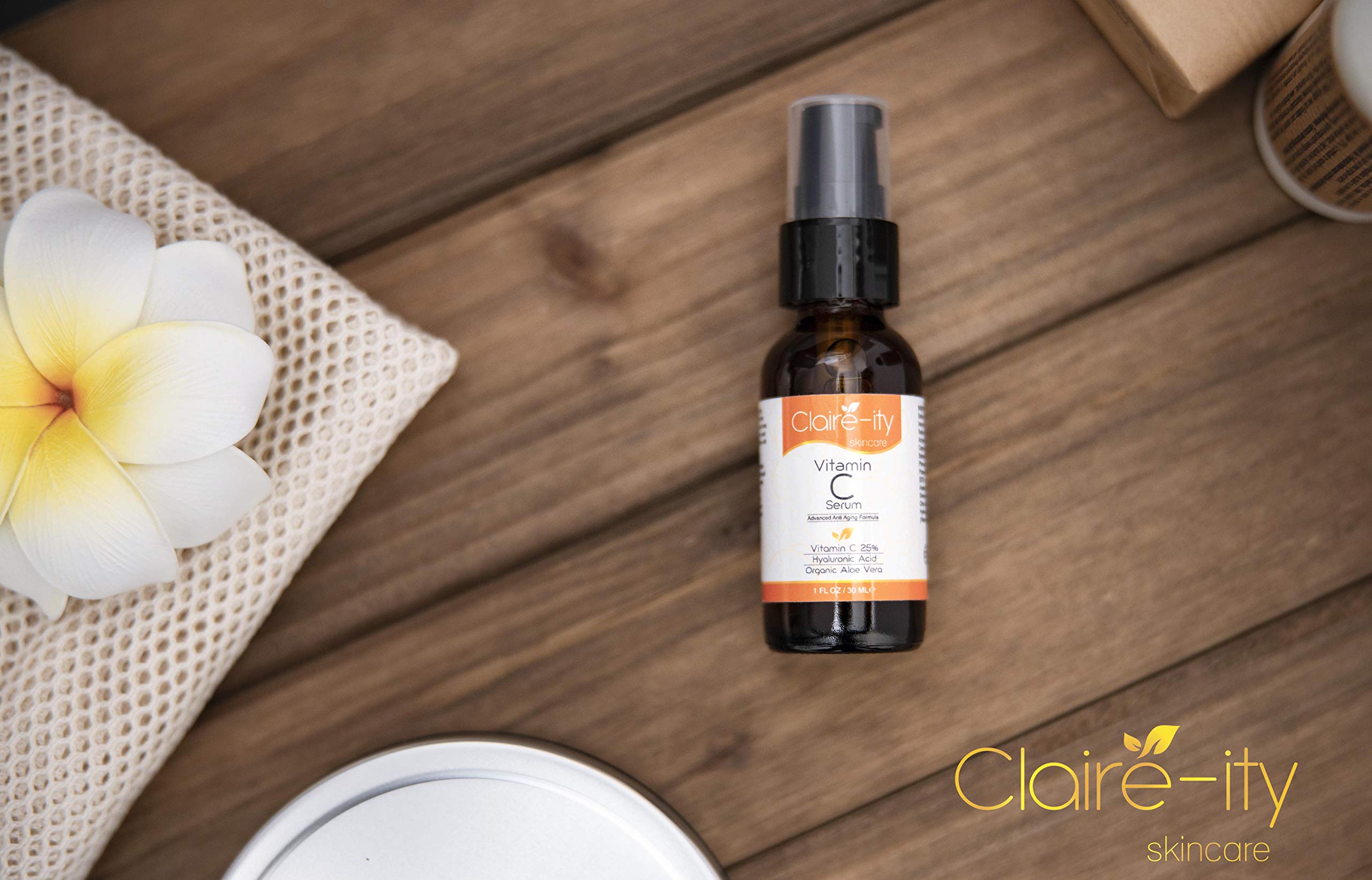 Claire-ity 25% Vitamin C Serum with Hyaluronic Acid and Vitamin E, Organic Topical Anti-Aging Moisturizing Facial Serum for Face, Neck & Décolleté(1 fl. oz)