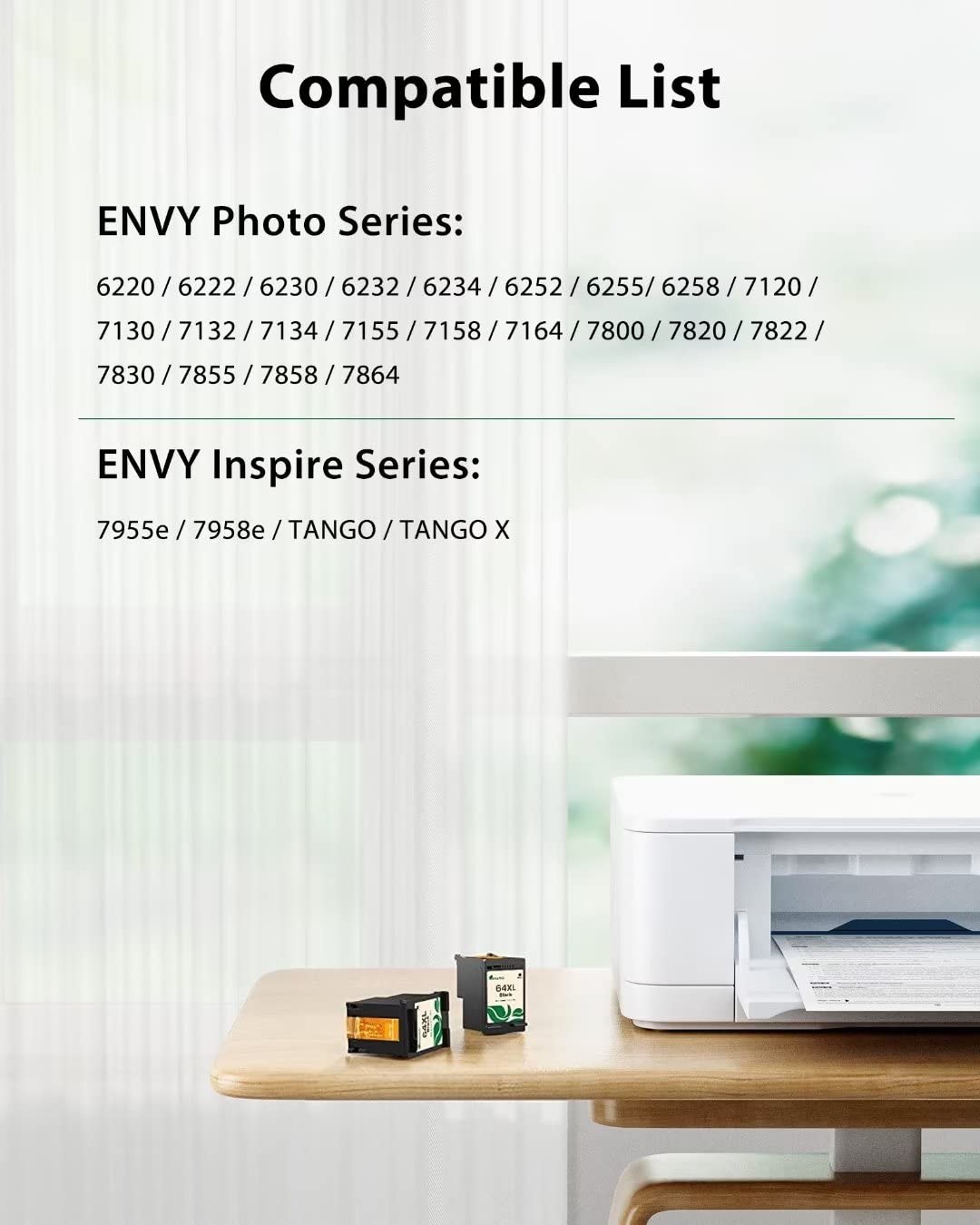 64XL Black Ink Cartridges Black Compatible for HP 64 XL Work with HP Envy Photo 7855 7858 7155 6255 6252 7100 7800, HP Envy Inspire 7900e 7950e Tango Series Printer (2 Pack)