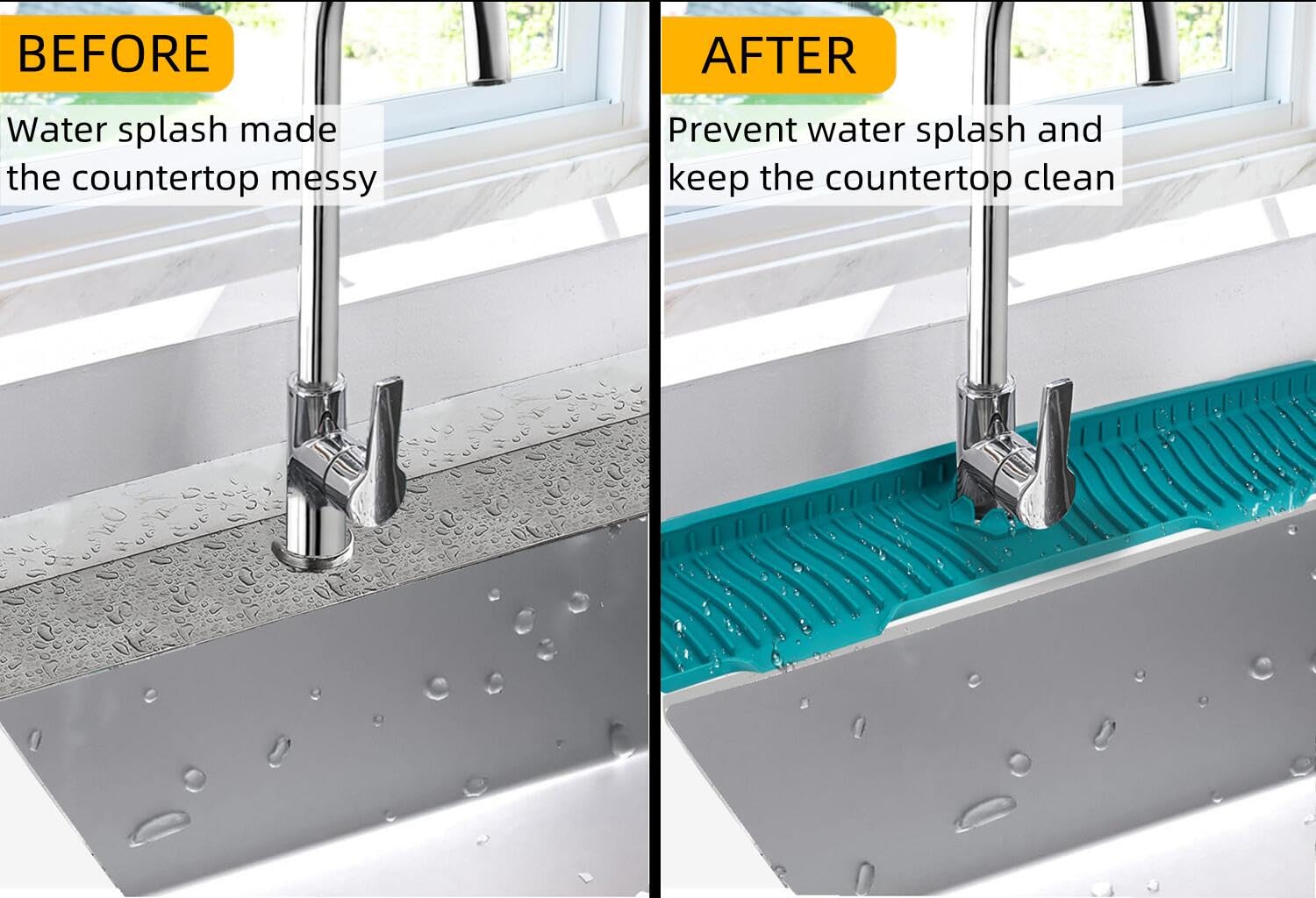 30 Inch Sink Splash Guard, Large Size Kitchen Sink Splash Guard, Longer Silicone Faucet Handle Drip Catcher Tray for Kitchen Countertop, Bathroom, Farmhouse (Black)