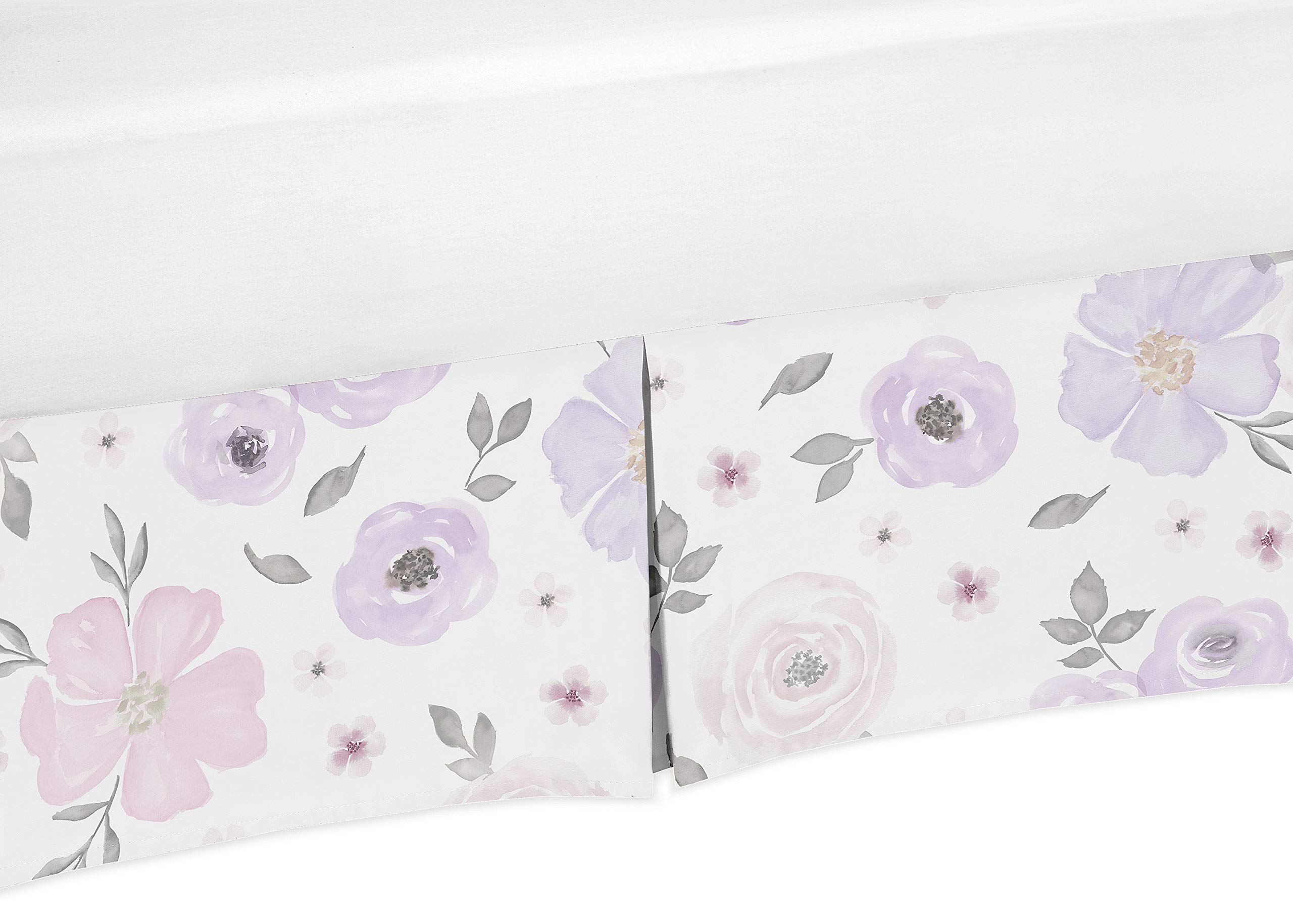 Sweet Jojo Designs Lavender Purple, Pink, Grey and White Girl Pleated Crib Bed Skirt Dust Ruffle for Watercolor Floral Collection - Rose Flower