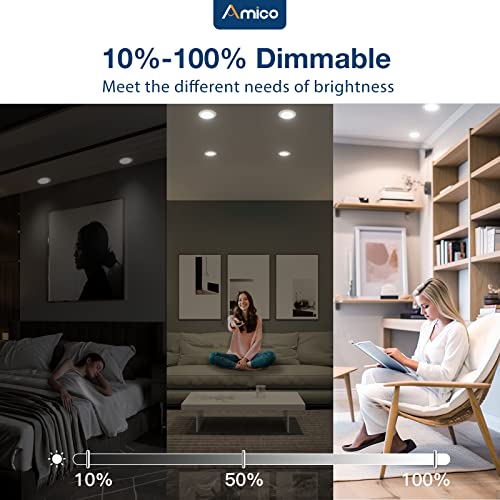 Amico 5/6 inch 5CCT LED Recessed Lighting 12 Pack, Dimmable, Damp Rated, 12.5W=100W, 950LM Can Lights with Baffle Trim, 2700K/3000K/4000K/5000K/6000K Selectable, Retrofit Installation - ETL & FCC