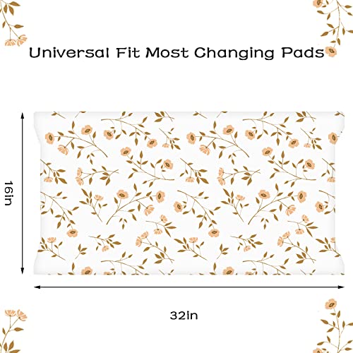 Changing Pad Cover, 2 Pack Changing Table Cover for Baby Boys Girls, Jersey Knit Soft Diaper Changing Pad Cover, Changing Table Sheets, Retro Brown Flower