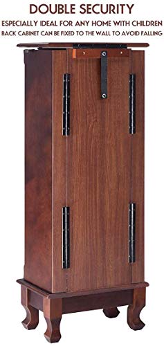 HOMGX Cabinet Chest, Makeup Mirror and Top Divided Storage Organizer, Large Standing Jewelry Armoire with 7 Drawers, 2 Swing Doors, 12 Necklace Hooks
