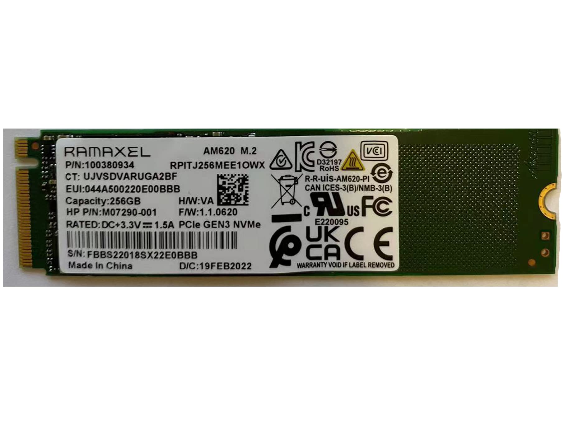 66 BTB Ramaxel SSD 256GB AM620 M.2, PCIe Gen3 x4 NVMe, PRITJ256MEE1OWX, OEM
