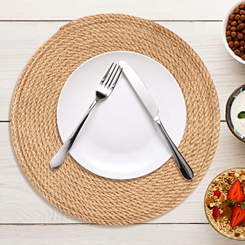 Amidaky Round Woven Placemats Set of 4 Braided Placemats Washable Natural Jute Round Table Mats 14 inches Brown