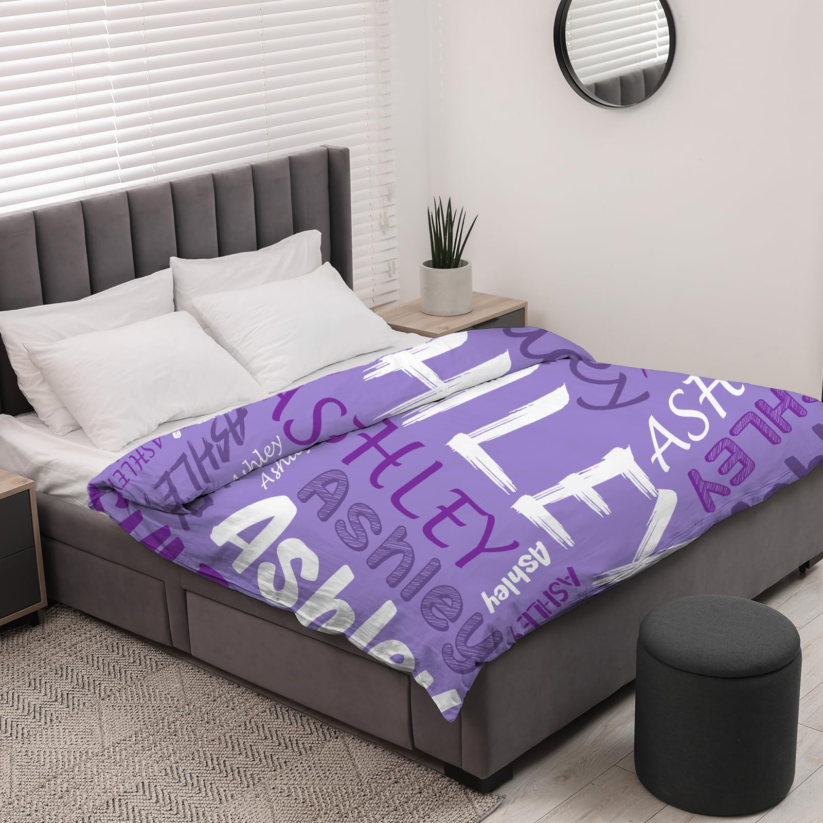 Personalized Name Blanket, Custom Purple Fleece Throw Blanket with Name for Kids Boys Girls Baby Men Women, Customized Light Soft Flannel Blanket Gift for Christmas Birthday Halloween
