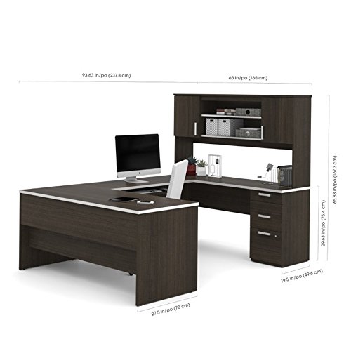 Bestar Ridgeley Executive Computer Desk with Hutch, a lateral File Cabinet, and a Bookcase, Dark Chocolate