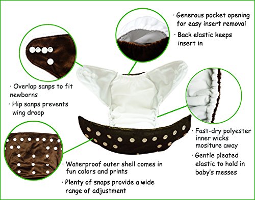 DoDo Bear Cloth Diapers One Size Adjustable Washable Reusable for Baby Girls Boys 6 Pack + 6 Insert and Wet Diaper Bag(Color07)