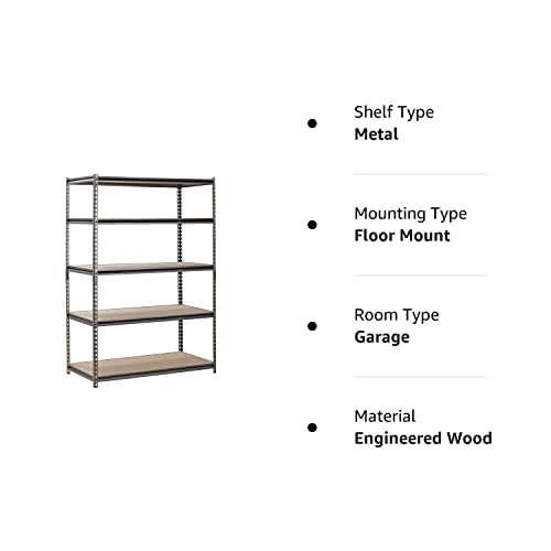 EDSAL Heavy Duty Garage Shelf Steel Metal Storage 5 Level Adjustable Shelves Unit 72" H x 48" W x 24" Deep (Pack of 2)