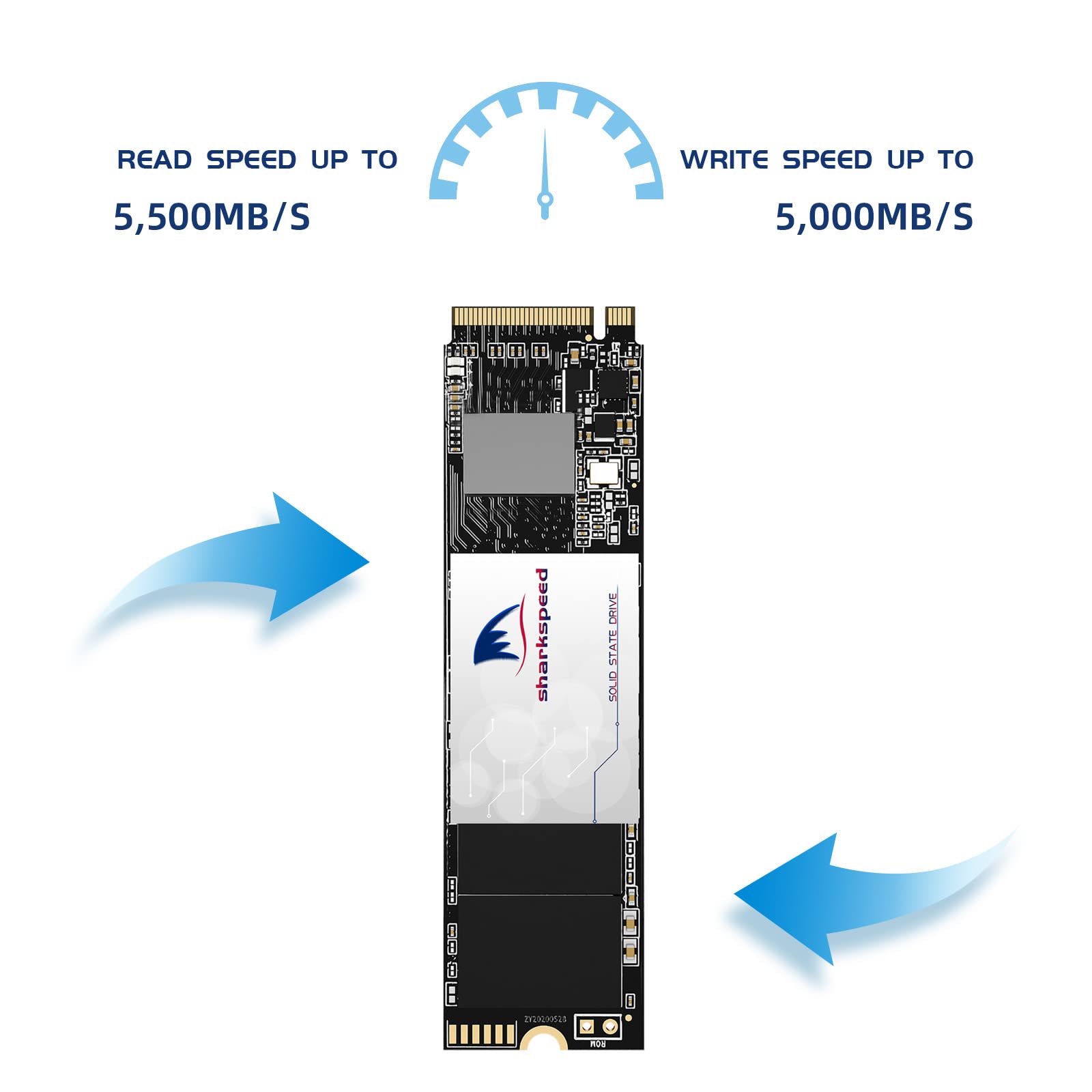 512GB SSD NVMe PCIe Gen 4 M.2 2280 SHARKSPEED Plus 3D NAND Internal High Performance Solid State Drive, TLC, PS5 Compatible,Storage for PC, Laptops, Gaming, up to 5,500MB/s (512GB, M.2 PCIe)