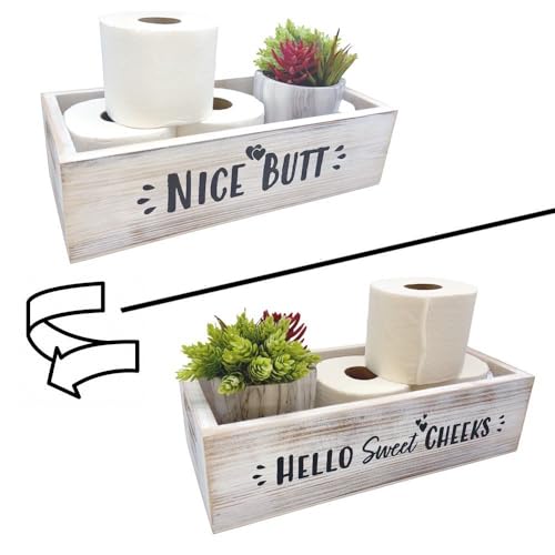 Admired By Nature Distressed Home Décor Toilet Wood Crates Decorative Organizer, Regular, Nice Butt White