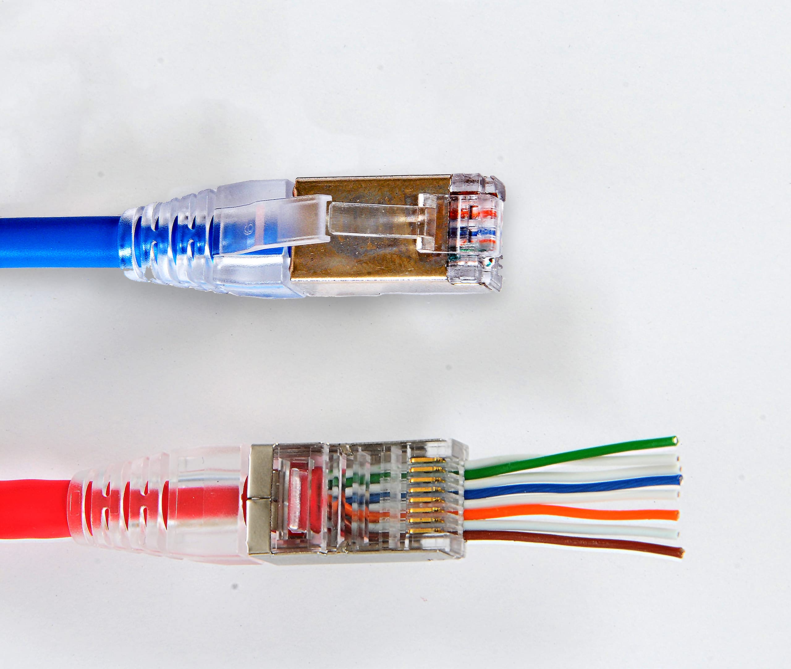 Platinum Connector RJ45 Cat6a/6 FTP snap in clips with Boots (50 count each) - pass through makes connector assembly much easier and less prone to miss-wiring