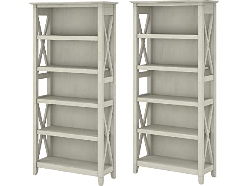 Bush Furniture Key West 5 Shelf Bookcase Set in Linen White Oak & Key West 2 Drawer Mobile File Cabinet, Linen White Oak