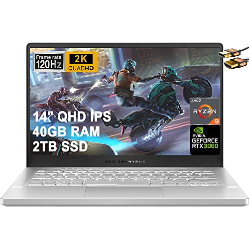 ASUS ROG Zephyrus G14 VR Ready Gaming Laptop 14" QHD 120Hz IPS (100% sRGB) AMD Octa-Core Ryzen 9 5900HS (Beats i9-10885H) 40GB RAM 2TB SSD GeForce RTX 3060 6GB Backlit FP Win10 + HDMI Cable