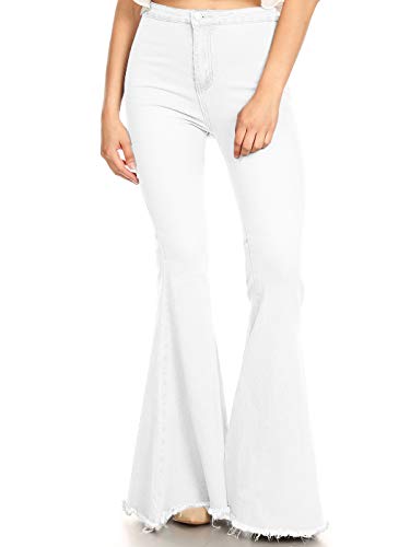 Anna-Kaci Women's Fashion High Waist Long Denim Bell Bottom Jeans Flared Pants, Off White, Large