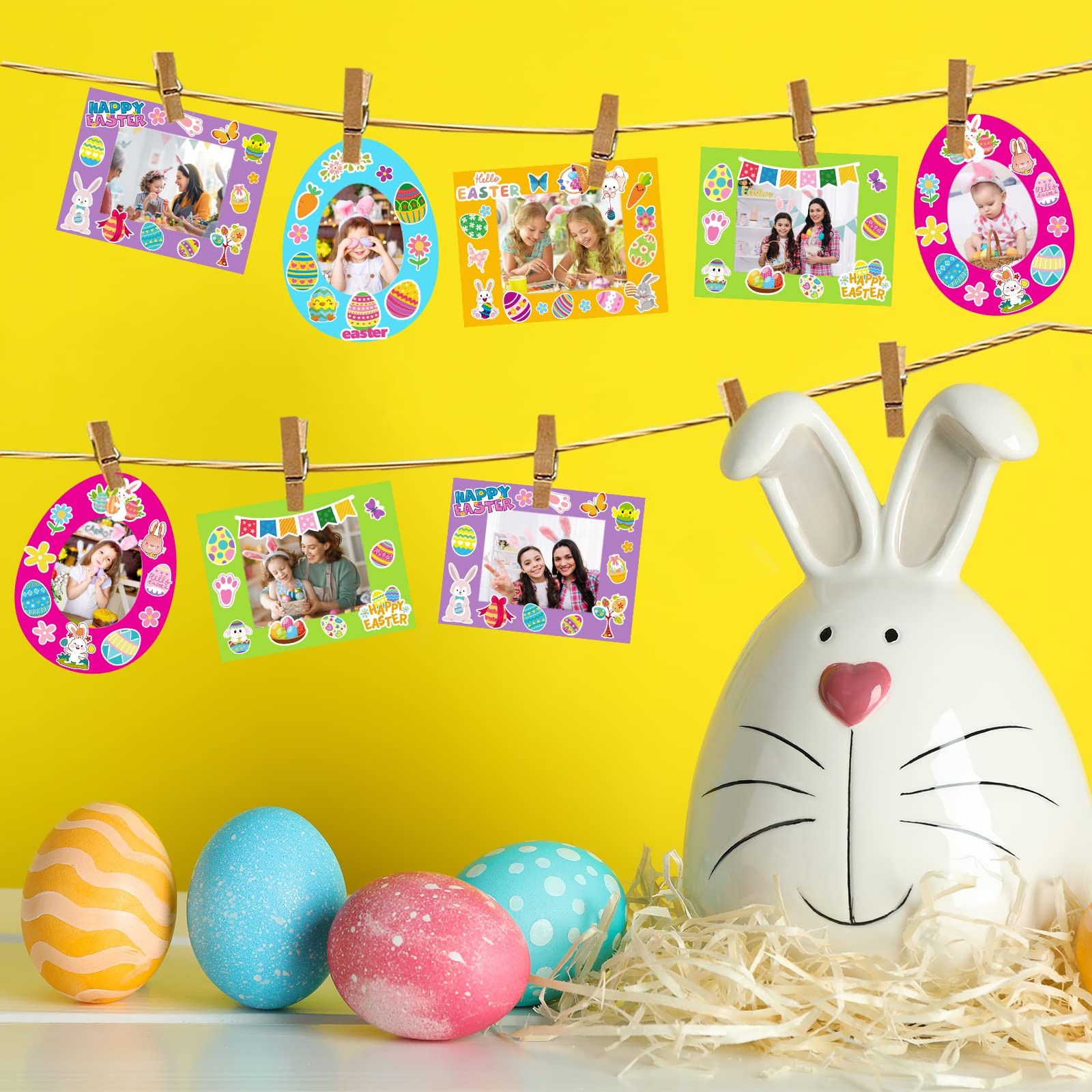 30 Pack Easter Picture Frame Craft Kits for Kids Easter Egg DIY Paper Photo Frames for Kids Home School Classroom Game Activities