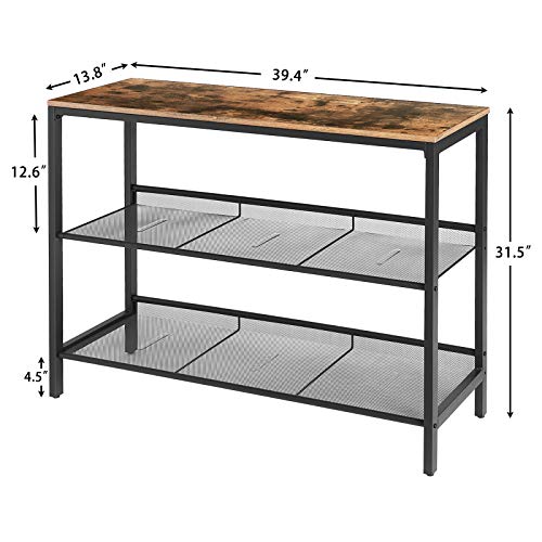 HOOBRO Console Table, Sofa Table with 2 Flat or Slant Adjustable Mesh Shelves, Hallway Table and Sideboard in Entryway, Living Room Corridor, Easy Assembly, Industrial, Rustic Brown and Black BF01XG01