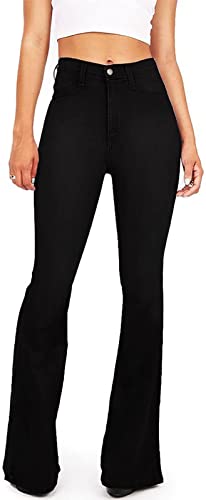 AMRSPENG Women's Black Bell Bottom Jeans for Women Flare Jeans High Waist Bootcut Jeans for Women Stretch Bell Bottom Pants,Black, Size 12
