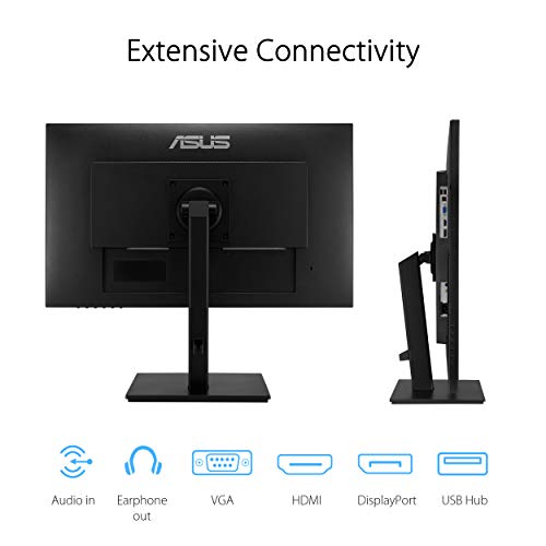 ASUS VA27DQSB 27β Monitor, 1080P Full HD, 75Hz, IPS, Adaptive-Sync, Eye Care, HDMI DisplayPort VGA USB Hub, Frameless, Ergonomic Design, VESA Wall Mountable,BLACK