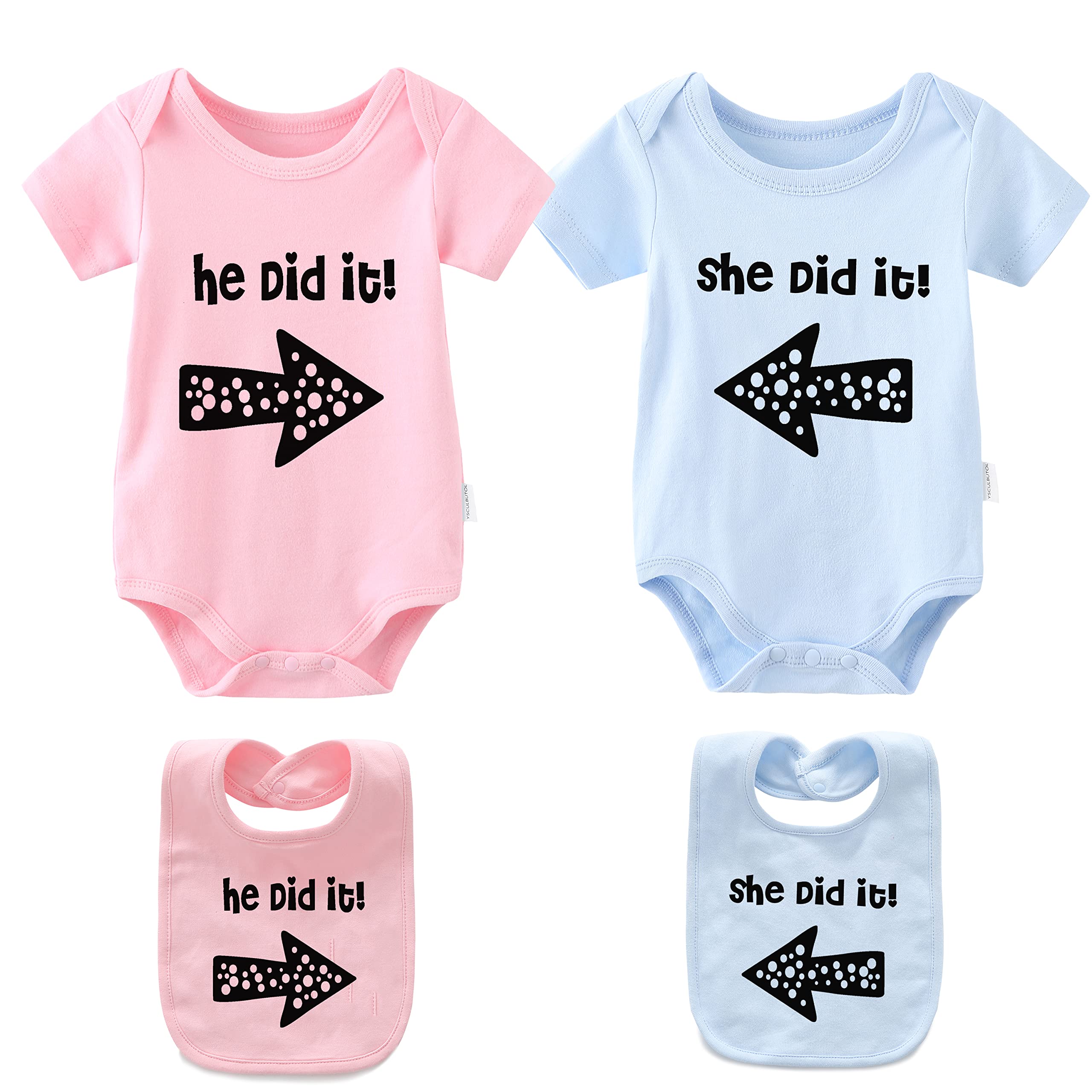 YSCULBUTOL Baby Twins Bodysuits He/She Did It Twin Outfit Girl Romper With Hat Set(Pink did 3M)