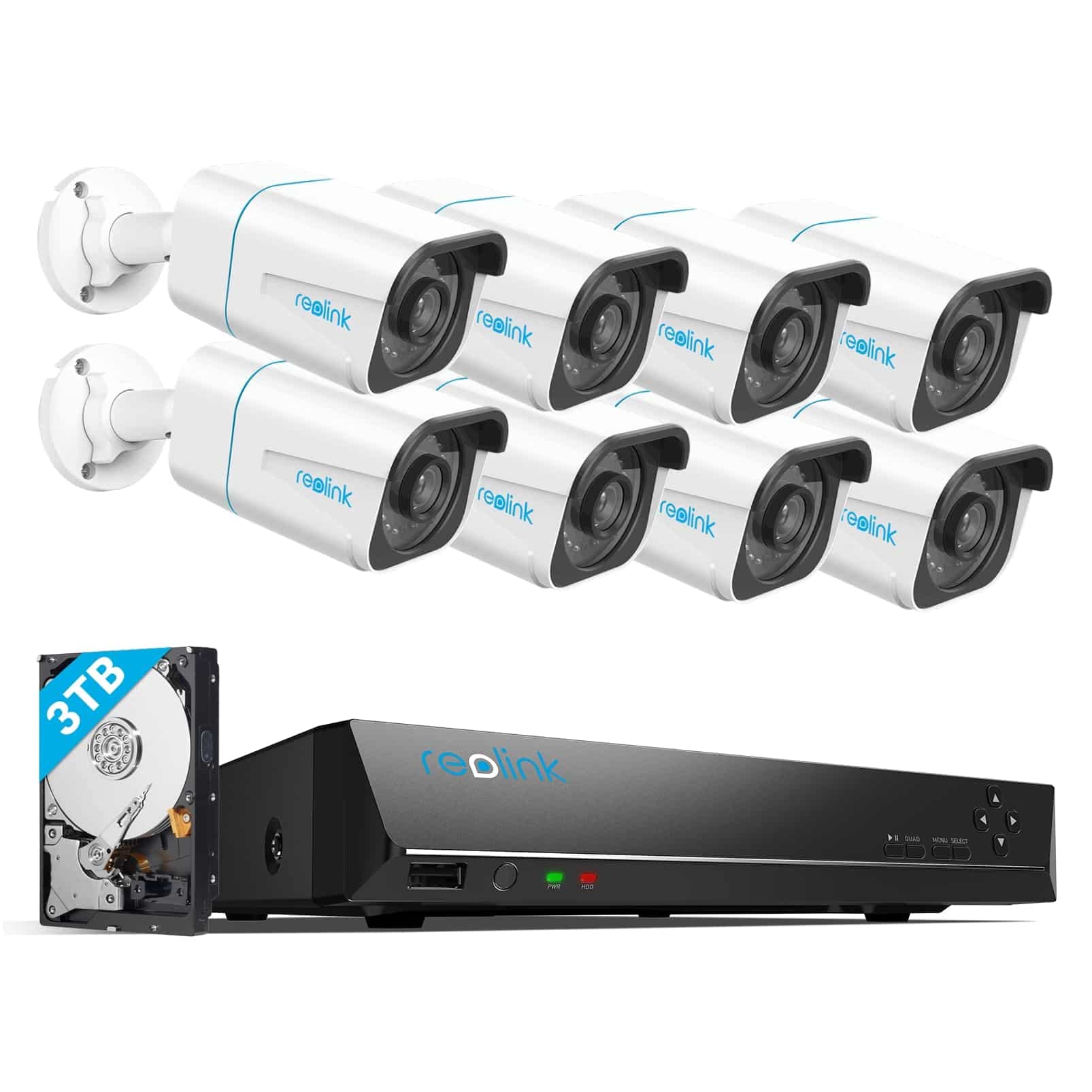 REOLINK 4K PoE Home Security Camera System, 8pcs H.265 Surveillance PoE IP Camera Outdoor Wired with Person Vehicle Detection, 8MP/4K 16CH NVR with 3TB HDD for 24-7 Recording, RLK16-810B8-A(Renewed)