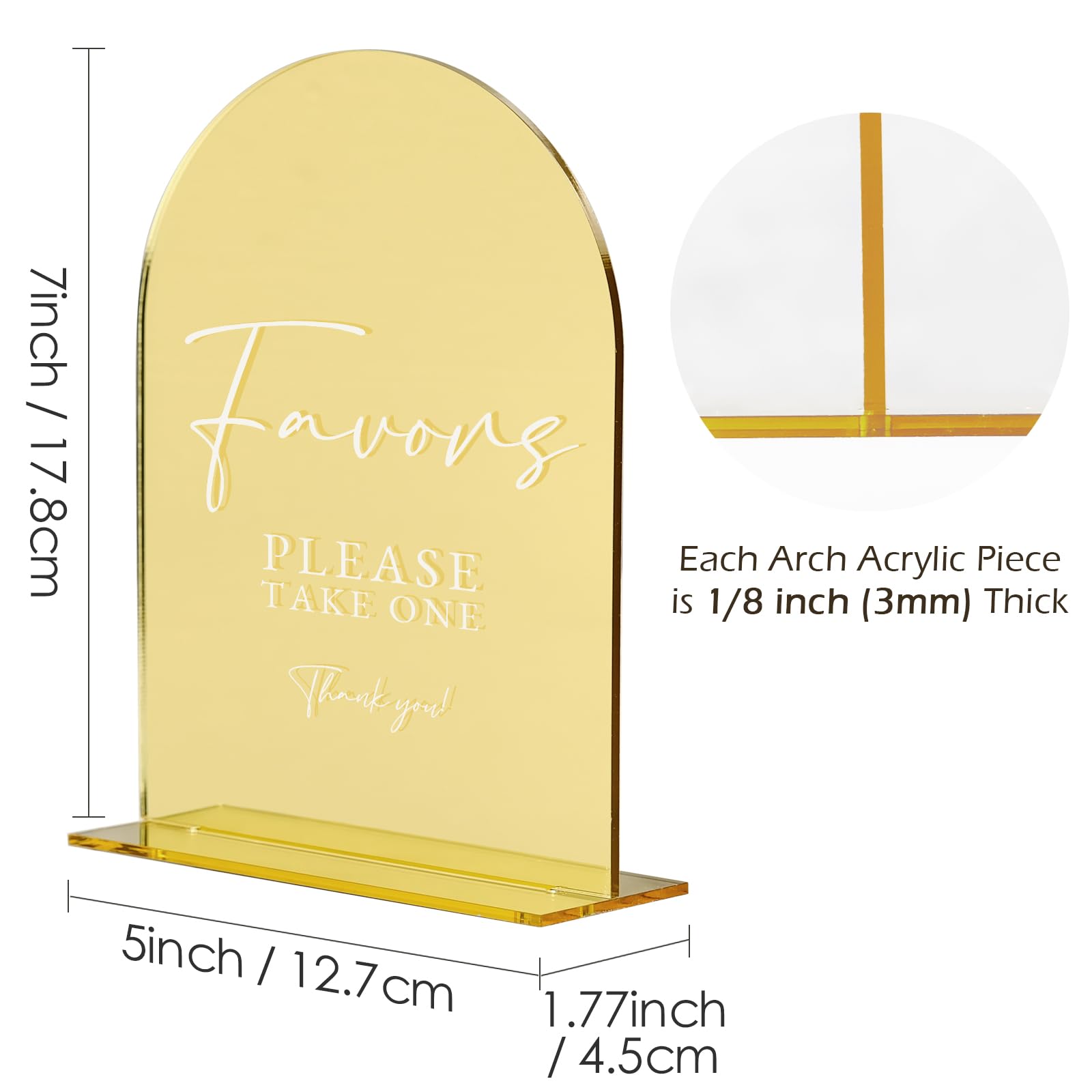 Acrylic Wedding Favors Sign with Stand- 5"x7" Gold Mirror Arch Acrylic Wedding Sign and Base,1/8" Thick | Modern Calligraphy White Letters Arch Acrylic Sign for Wedding Reception & Party