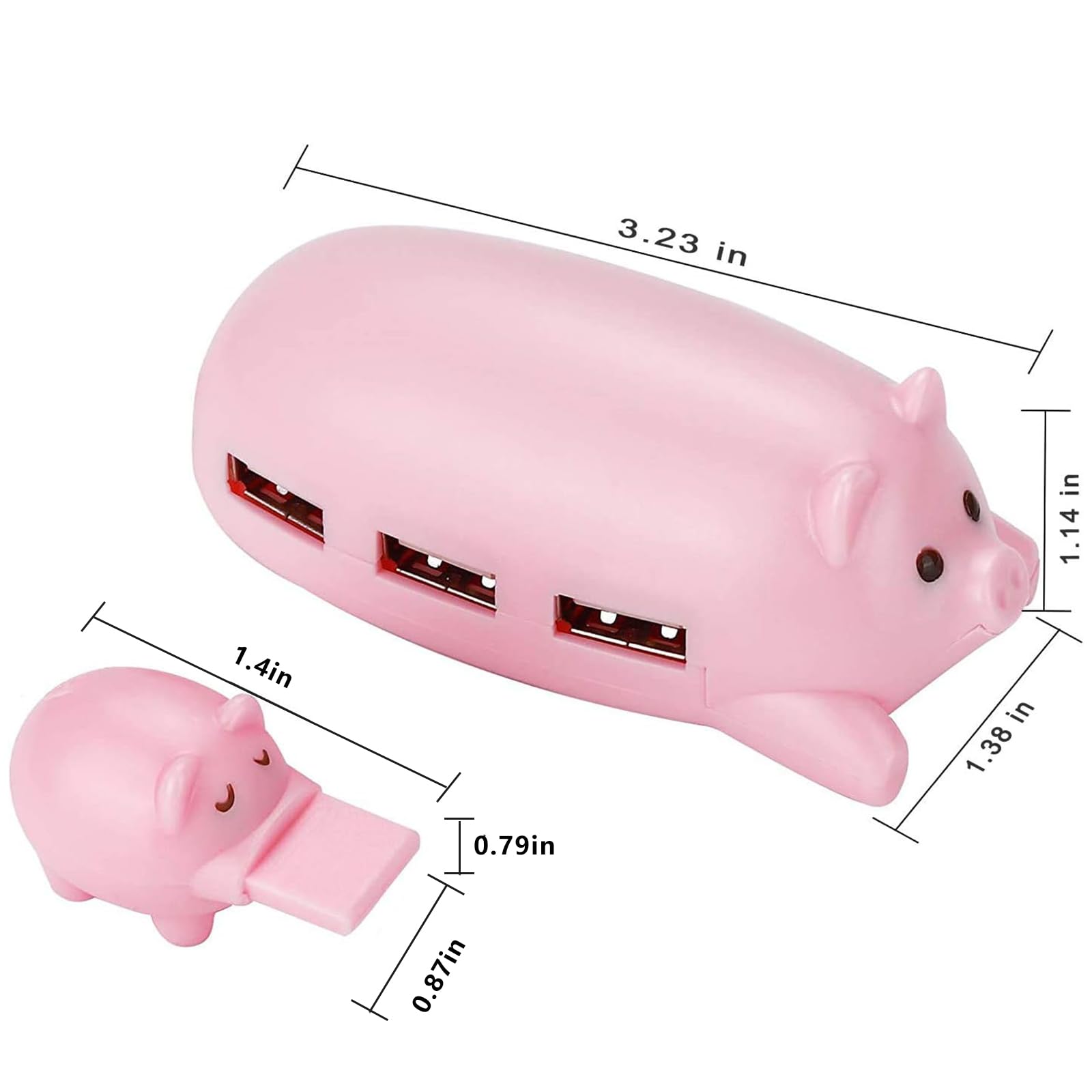 JoyReken Pink Pig USB Hub, 3-Port Cute USB Hub with 3 Piglet Decoration Lids, Perfect Pig Stuff & Gifts for Pig Lovers, USB Splitter for Hard Drives, Mouse, and Keyboard.