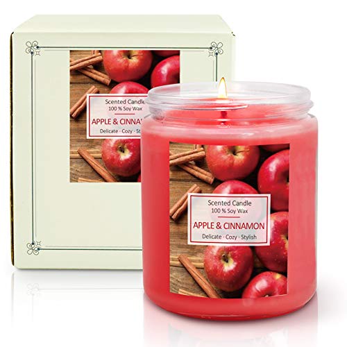 SCENTORINI Scented Candles, Apple Cinnamon Scented Candle, 7 oz Natural Soy Wax Candle, Aromatherapy Candle Gift Set for Halloween, Christmas