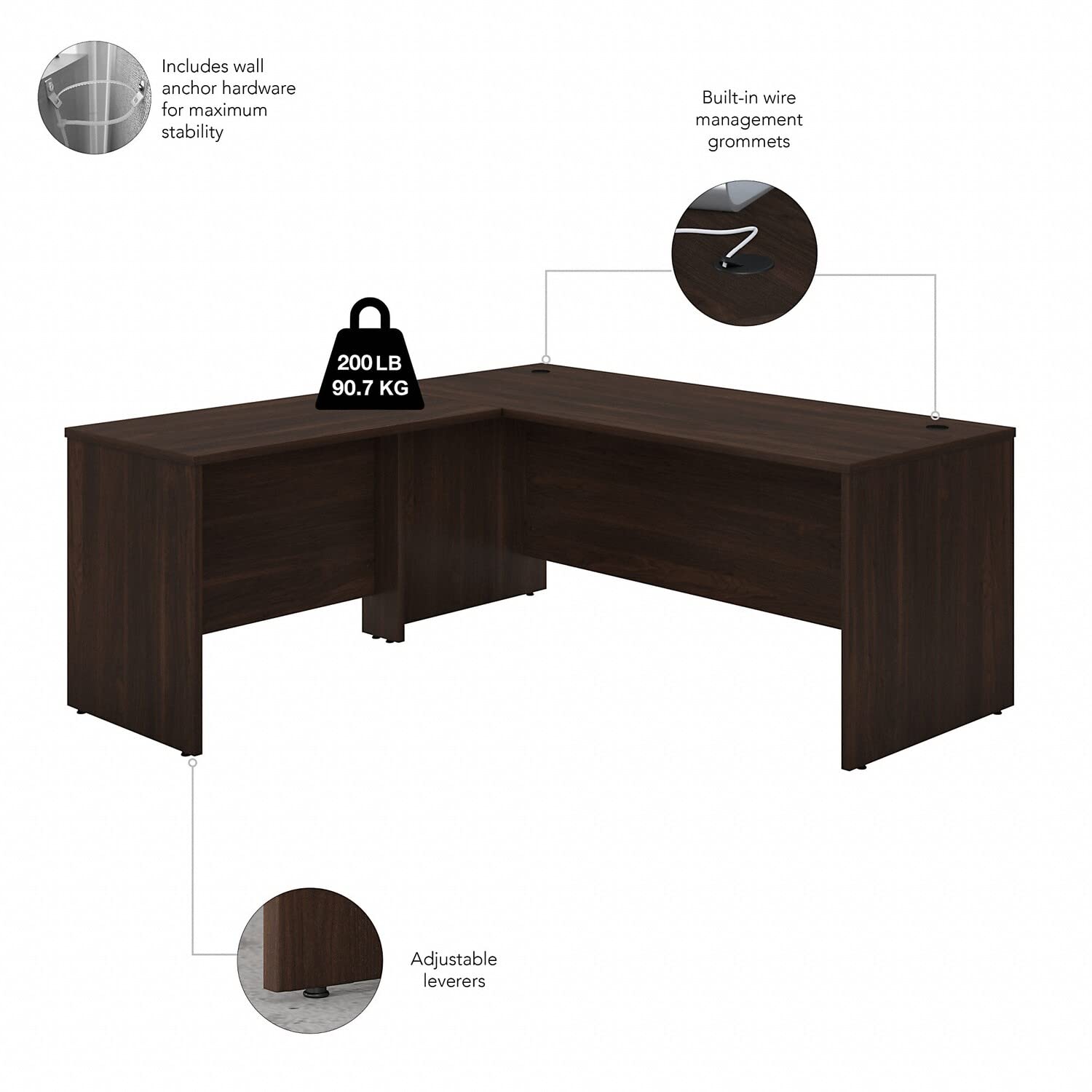 Bush Business Furniture Studio C 72W x 30D L Shaped Desk with 42W Return in Black Walnut