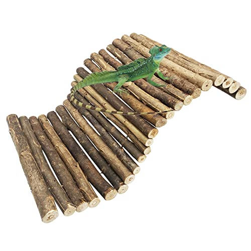 BNOSDM 13.78’’ x 20’’ Reptile Hideout Wooden Bridge Lizard Hide Caves Bearded Dragon Habitat Accessories for Gecko Snake Frog Chameleon Iguana Tortoise