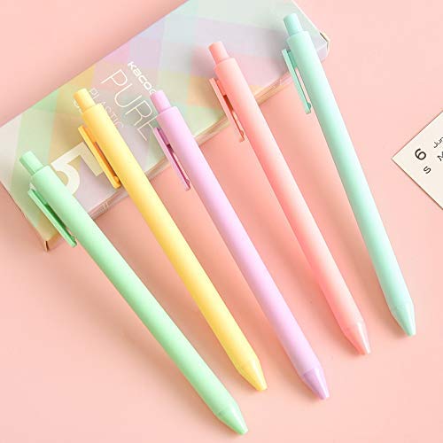 Lanxivi Kaco Pure Retractable Gel Ink Pens, Black Ink Refills 0.5mm Extra Fine Point 5-Pack, Macarons Color Barrel