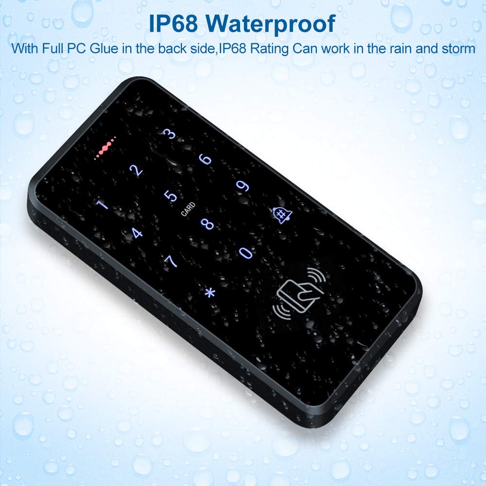HFeng RFID Access Control System Kit Outdoor IP68 Waterproof Access Control Keypad + NC Fail Safe Electric Strike Locks + DC12V Power Supply + 10pcs 125KHz EM4100 Keyfobs Cards