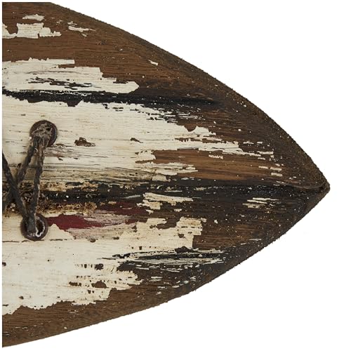 Deco 79 Wood Surfboard Handmade Distressed Fish Shaped 3 Hanger Wall Hook with Metal Accents, 23" x 2" x 7", Brown