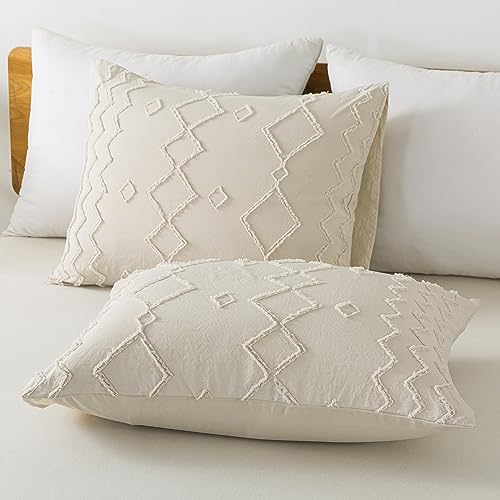 Andency Beige Tufted Comforter Set King(104x90Inch), 3 Pieces(1 Boho Comforter, 2 Pillowcases) Textured Farmhouse Comforter, Soft Microfiber Down Alternative Geometric Comforter Bedding Set