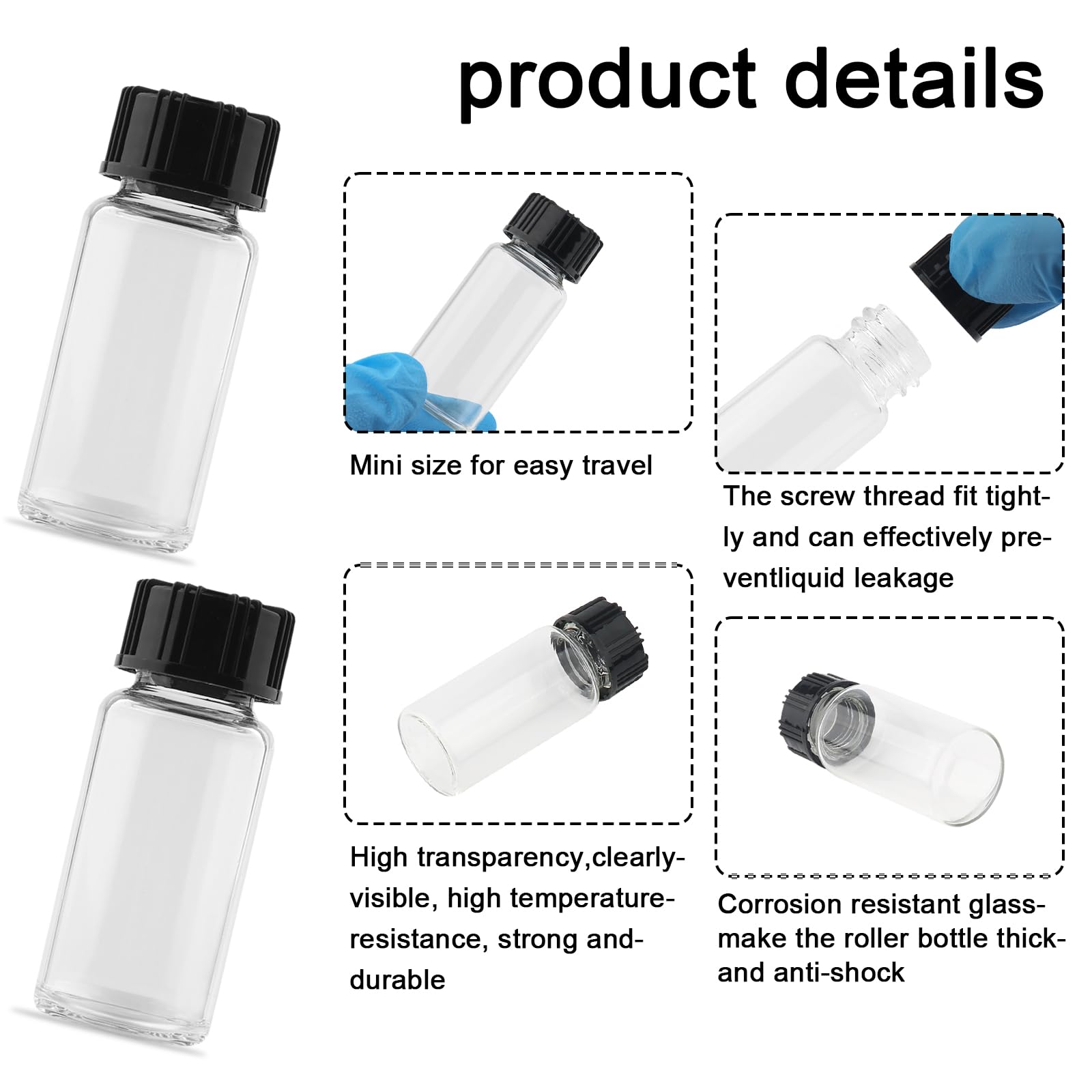 Clear Glass Vials with Screwcap Empty Vials Bottles Liquid Sampling Sample Glass Bottles for Travel (50 pcs 10 ml)